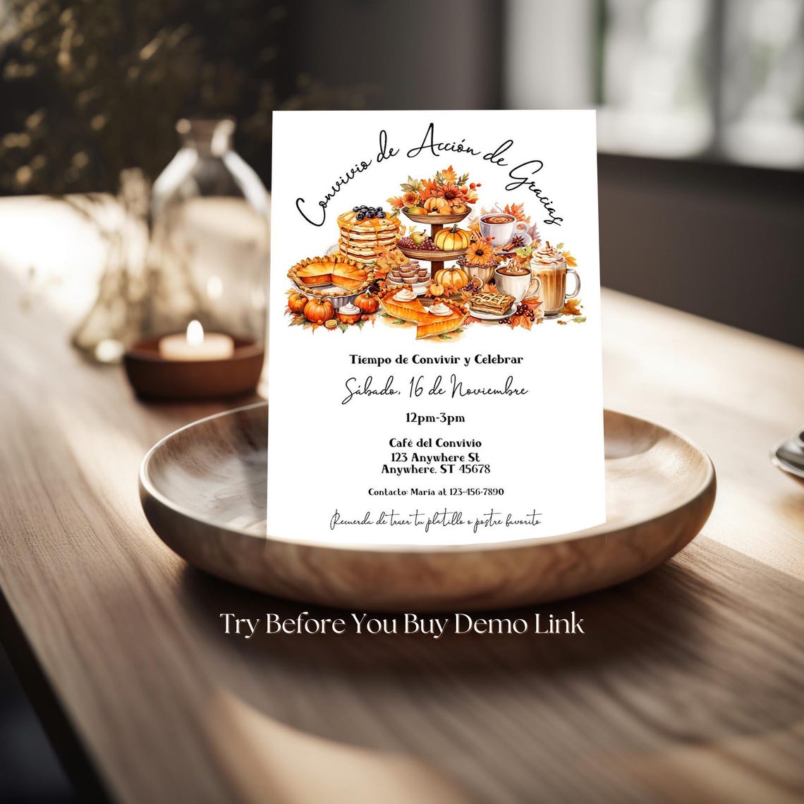 Spanish Thanksgiving Potluck Invitation, Convivio De Acción De Gracias ...
