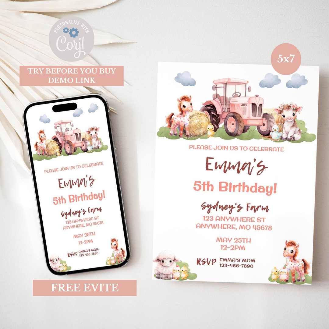 Editable Farm Birthday Invitation, Editable Farm Birthday Evite, Farm ...