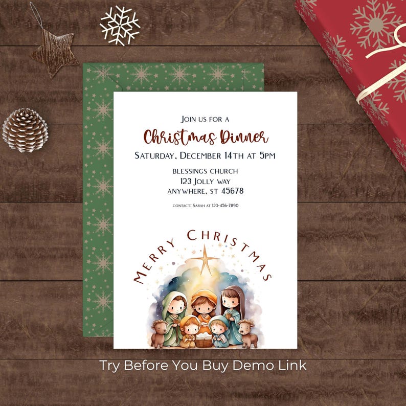 Editable Nativity Christmas Invitation, Religious Invite, Church Christmas Dinner, Christmas ...