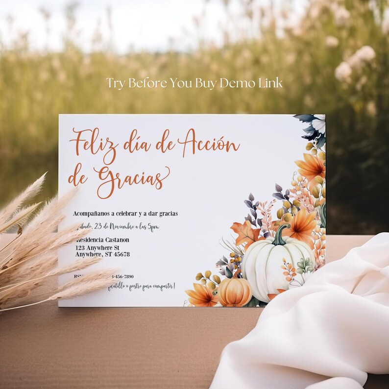 Editable Spanish Thanksgiving Invite, Thanksgiving Dinner ...