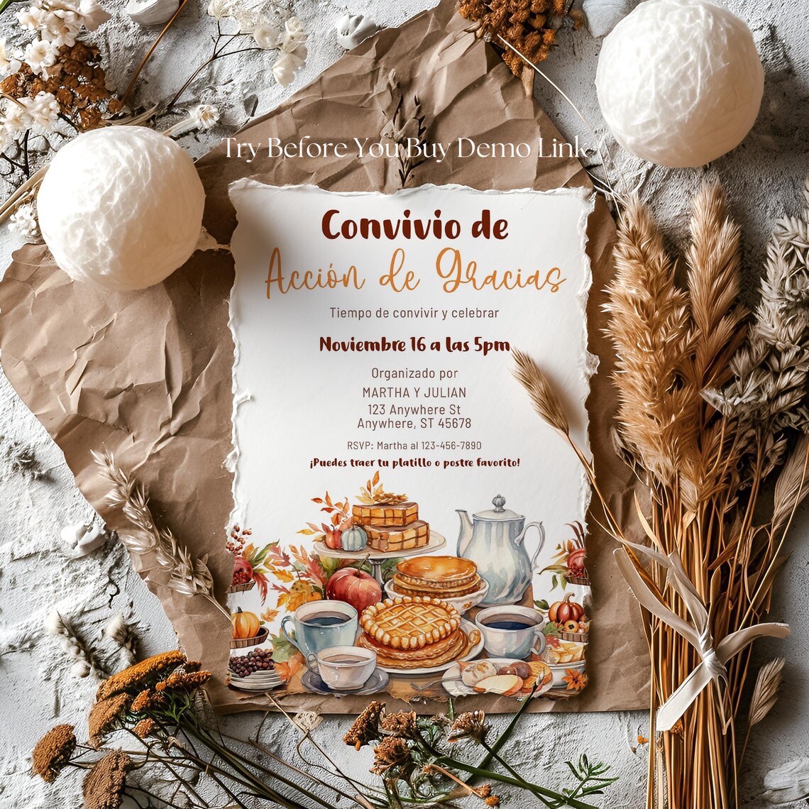 Spanish Friendsgiving Potluck Invitation, Convivio De Acción De Gracias ...