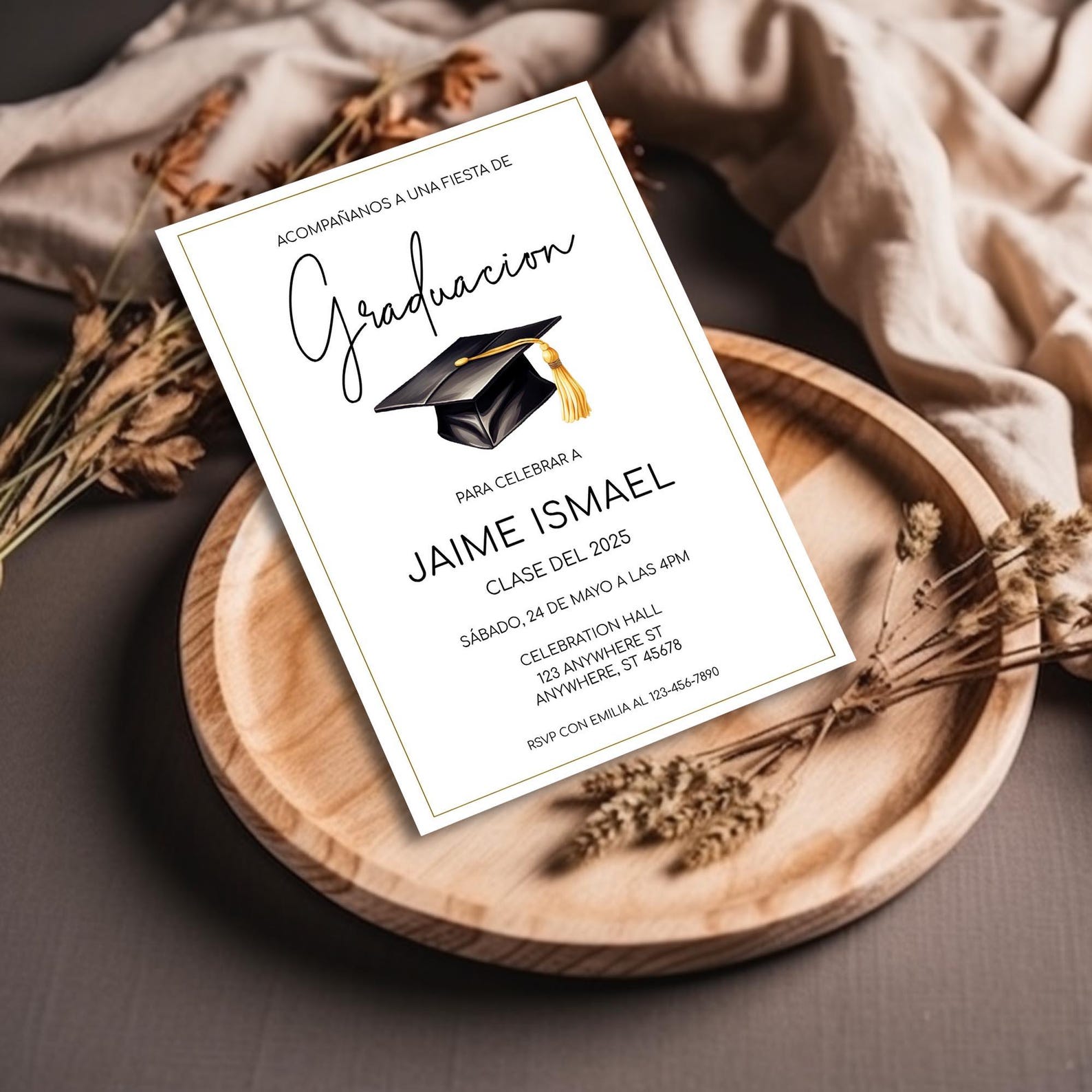 Editable Spanish Graduation Party Invitation, Graduation Announcement ...