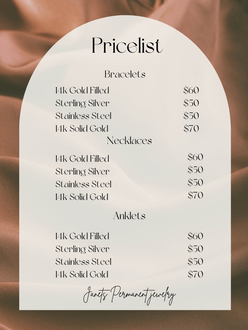 Editable Permanent Jewelry Price List Template (digital Download) - Etsy