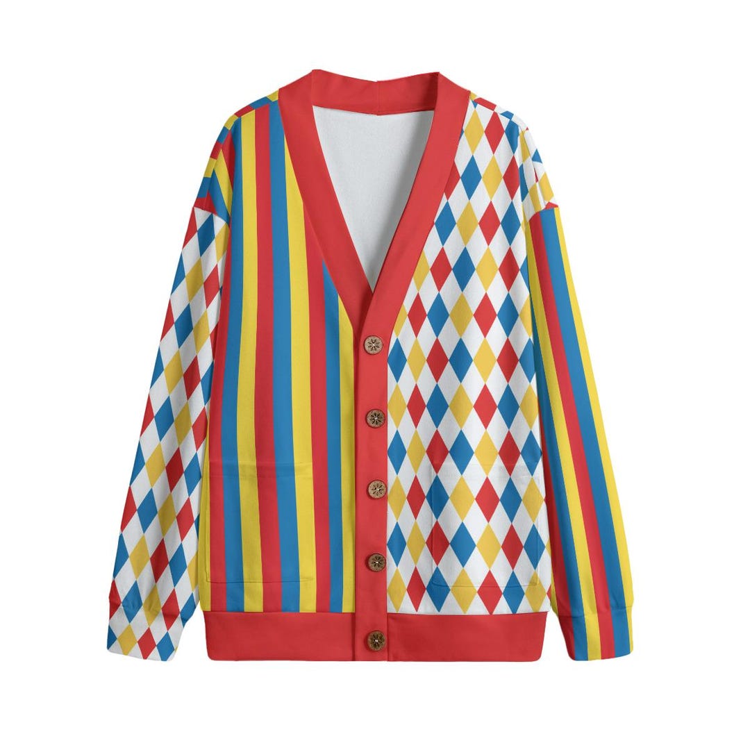 Clown Cardigan: Clowncore Sweater, Circus Clothing, Retro Harlequin and ...