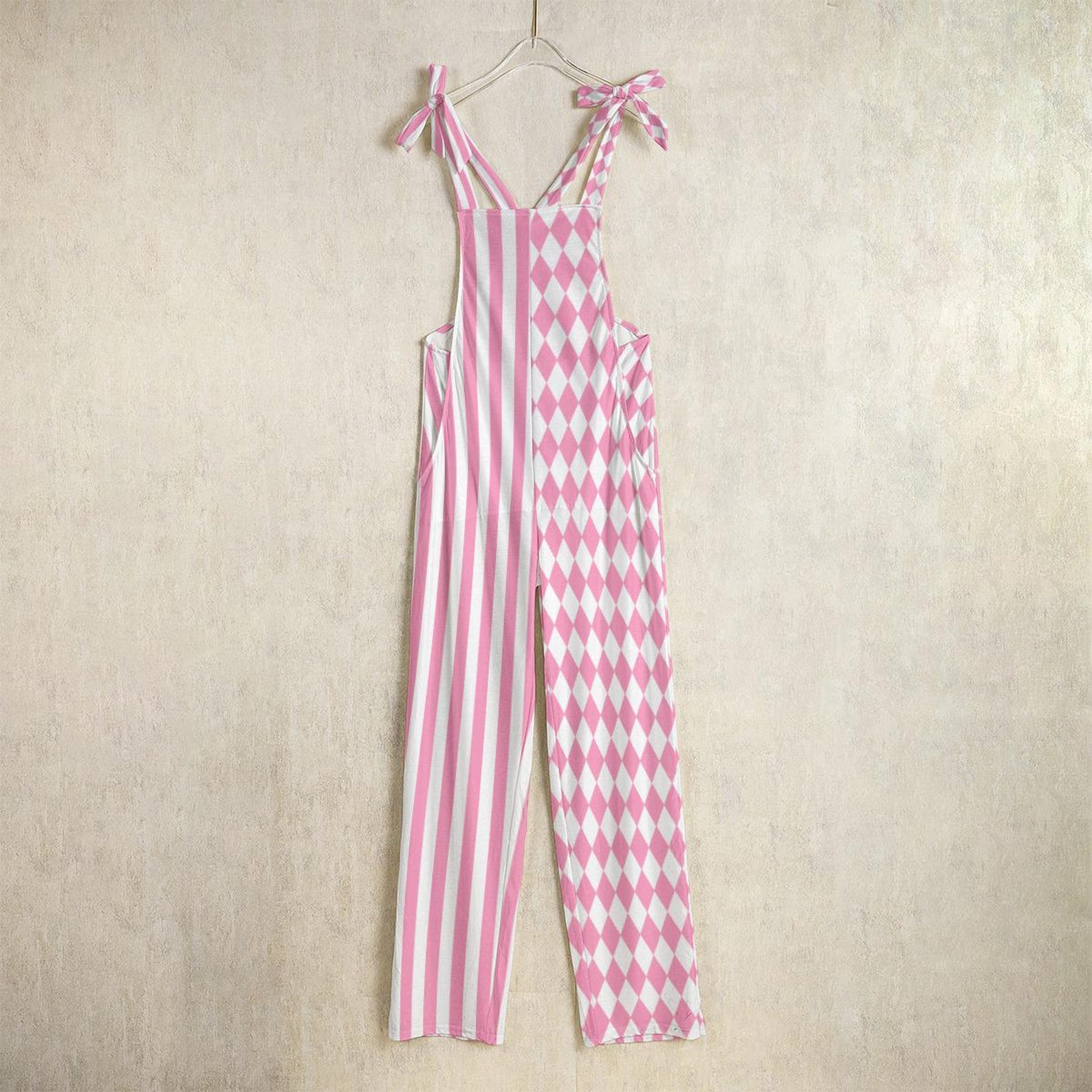 Pink Clown Costume Overalls, Harlequin and Striped Split Leg Clowncore ...