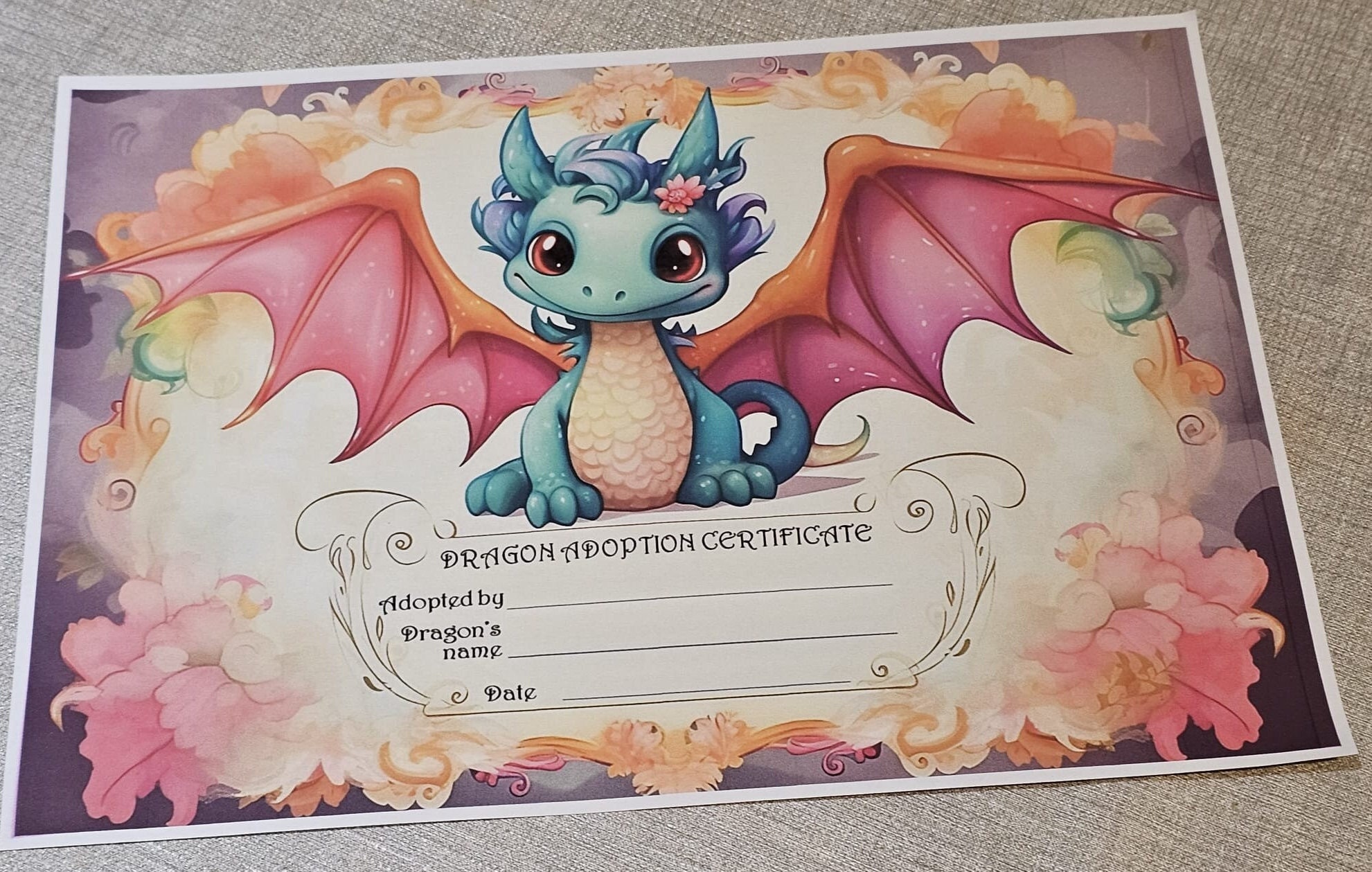 Dragon Adoption Certificate, Pet Adoption Party, Adopt A Dragon, Adoption Gifts, Dragon ...