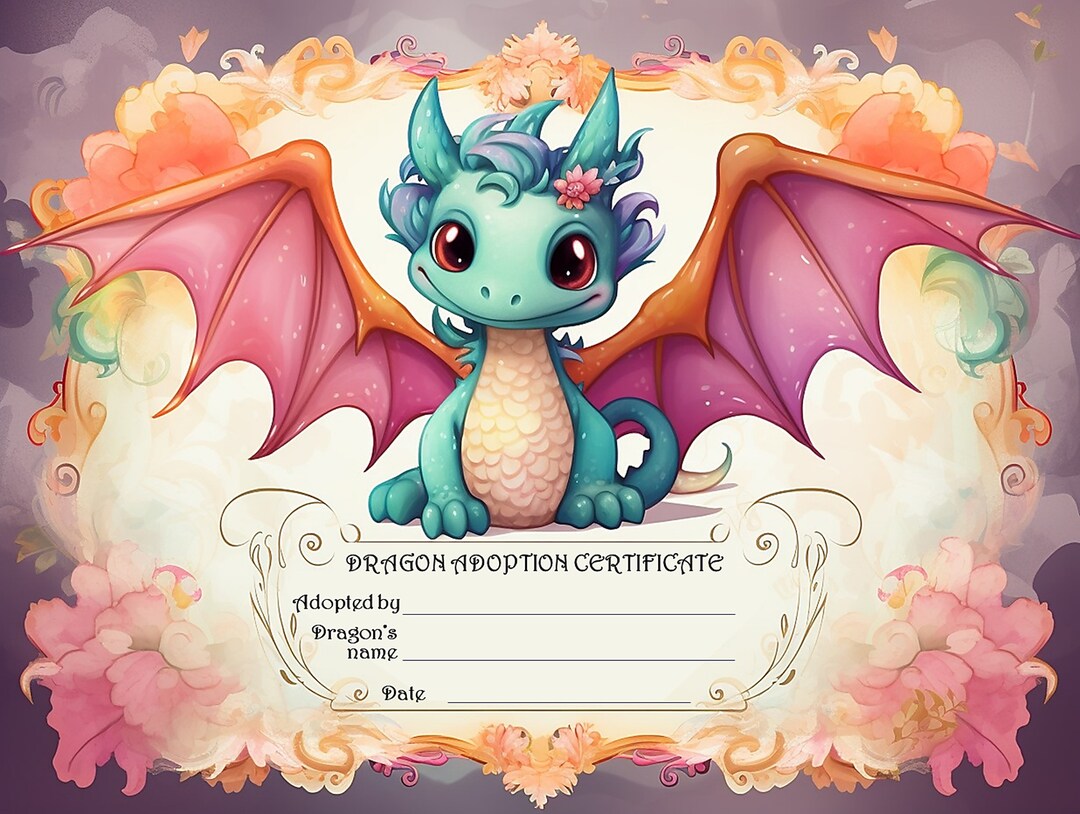 Dragon Adoption Certificate, Pet Adoption Party, Adopt A Dragon, Adoption Gifts, Dragon ...