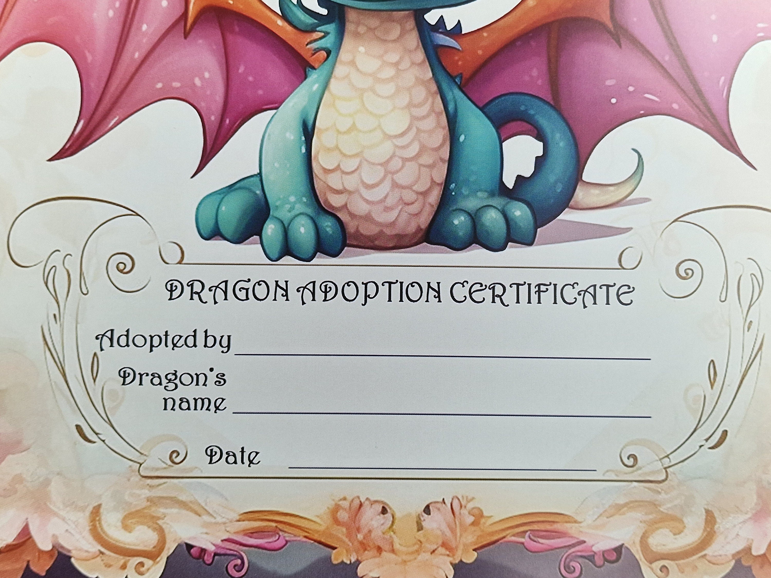 Dragon Adoption Certificate, Pet Adoption Party, Adopt A Dragon ...