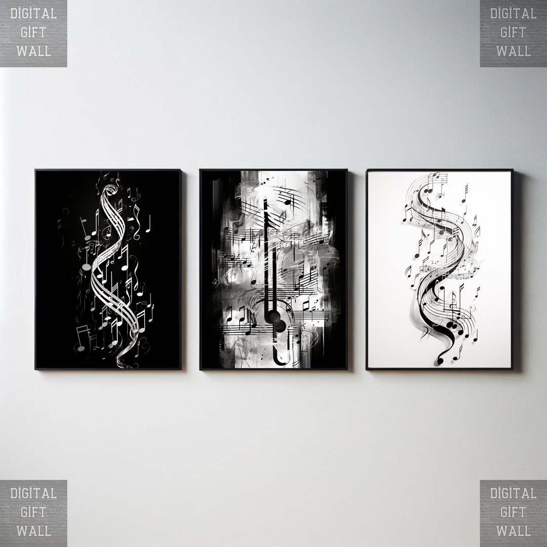 Abstract Music Notes Wall Art Set of 3 - Modern Melody Prints ...