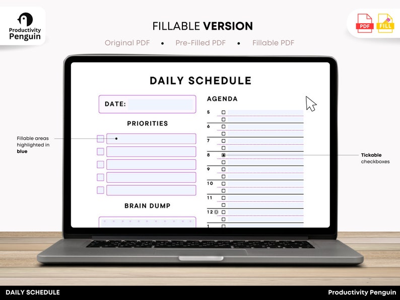 Printable Daily Planner, Digital Organizer Template, Fillable PDF ...
