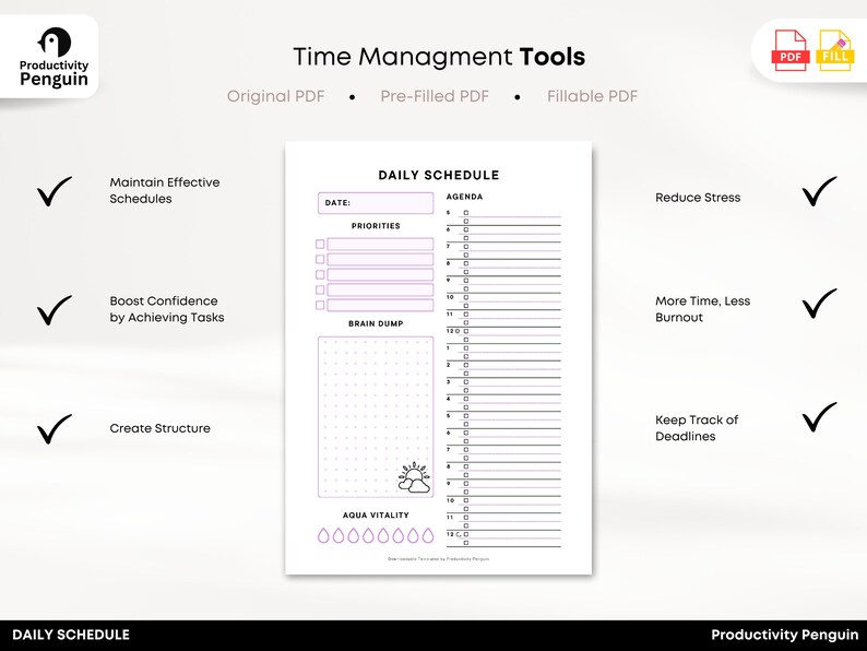 Printable Daily Planner, Digital Organizer Template, Fillable PDF ...