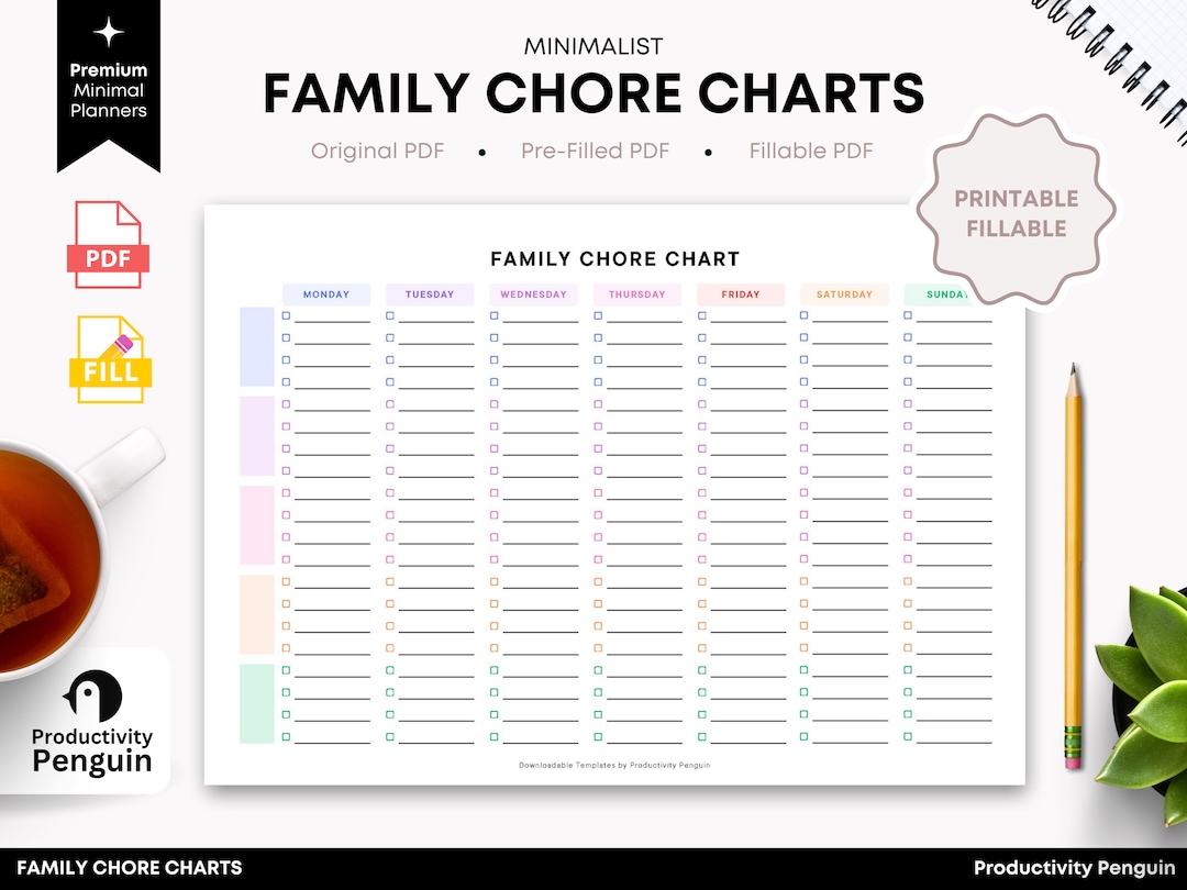 Digital Family Chore Chart, Household Task Planner, Family Task List ...