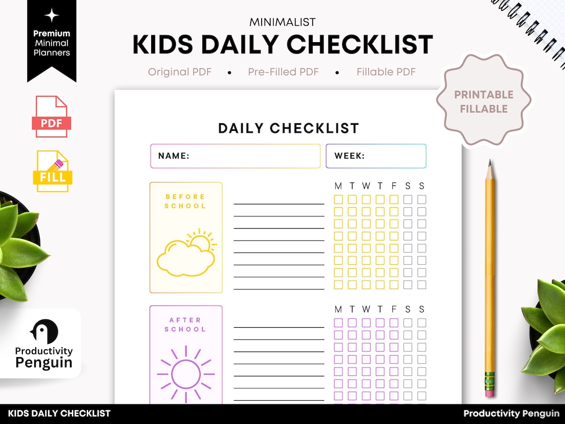 Printable Kids Checklist PDF, Editable Children’s To-do List, Fun Chore ...