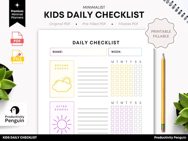 Printable Kids Checklist PDF, Editable Children’s To-do List, Fun Chore ...
