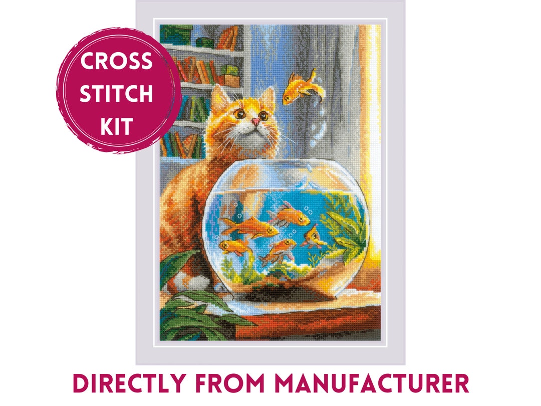 RIOLIS Counted Cross Stitch Kit 2218 Ginger Observer, Embroidery Kit With an Orange Cat Watching ...