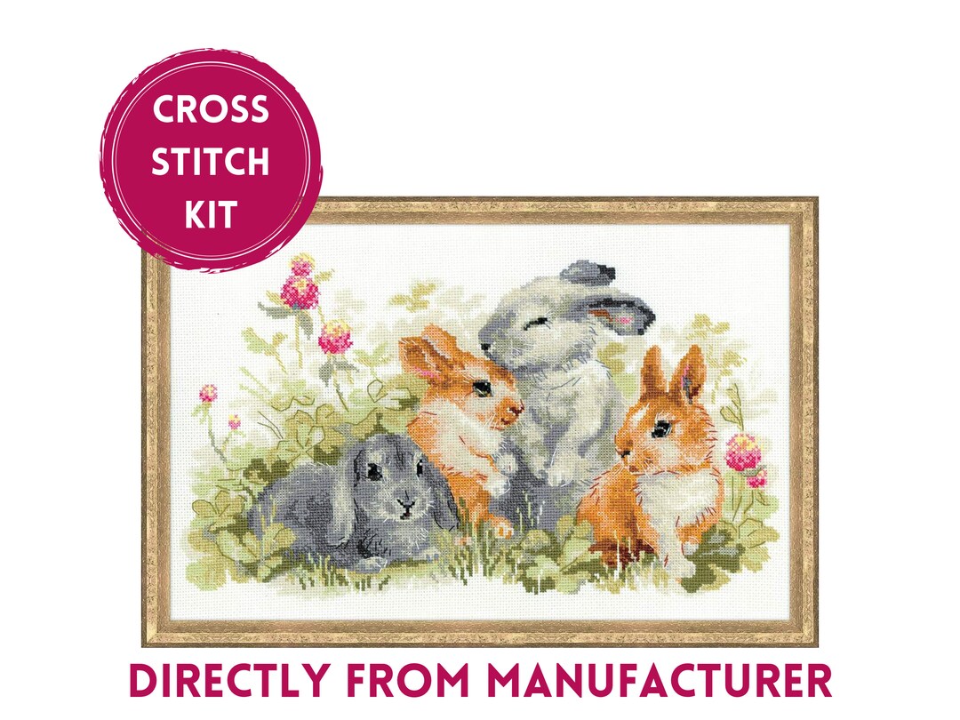 RIOLIS Counted Cross Stitch Kit 1416 Funny Rabbits, Embroidery Kit With ...