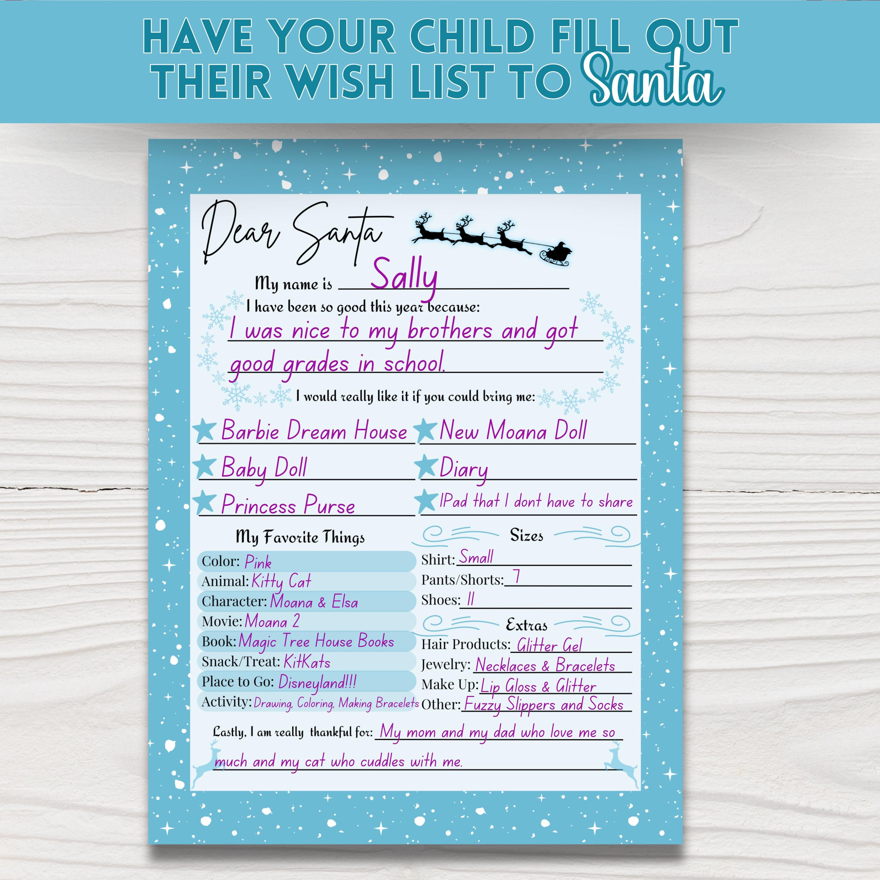 Santa Wish List and Favorite Things List, Letter to Santa Christmas ...
