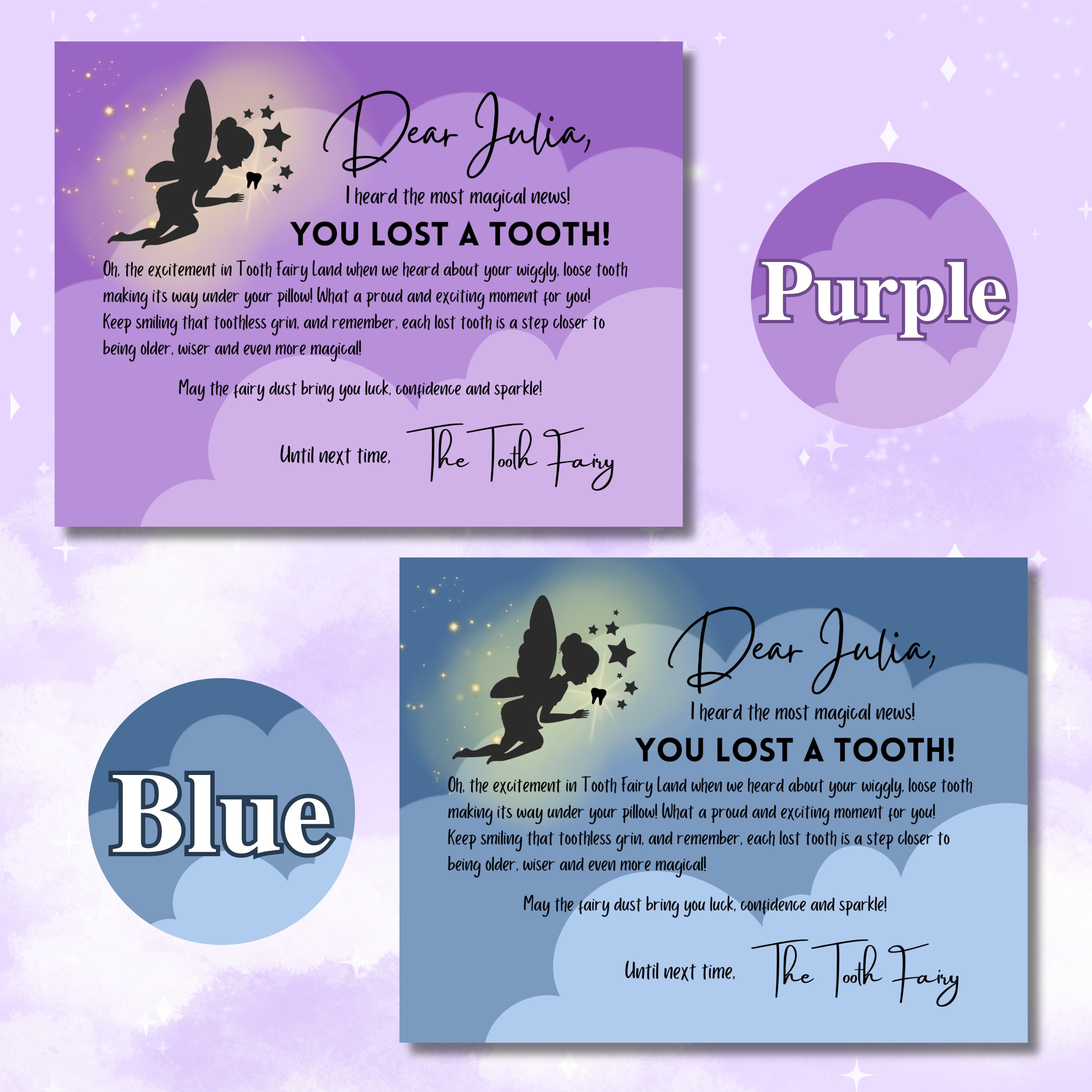 Tooth Fairy Letter to Celebrate First Lost Tooth, Personalized ...