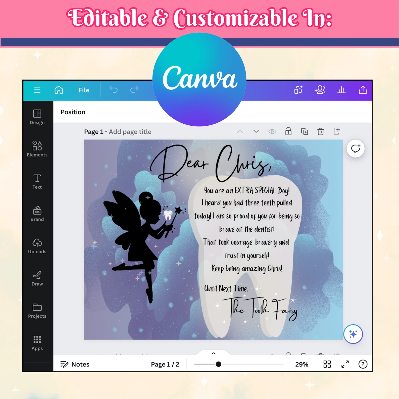 Tooth Fairy Letter First Pulled Tooth Letter From the Tooth Fairy Tooth ...