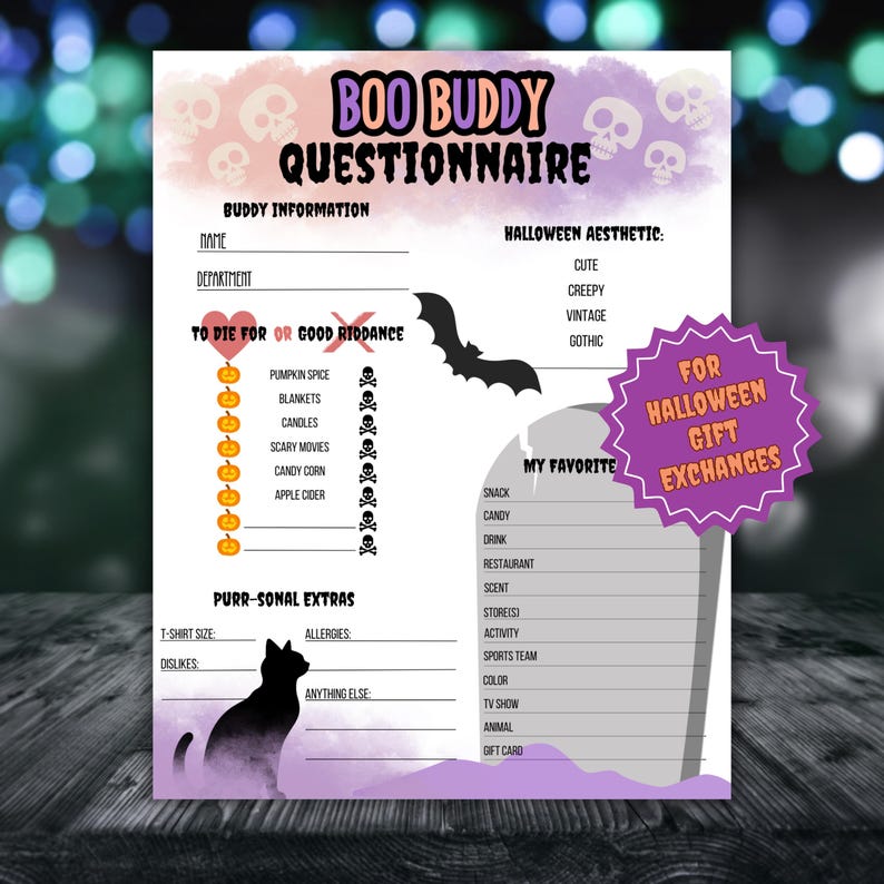 Boo Buddy Questionnaire Printable for Office Coworker Gift Exchange ...