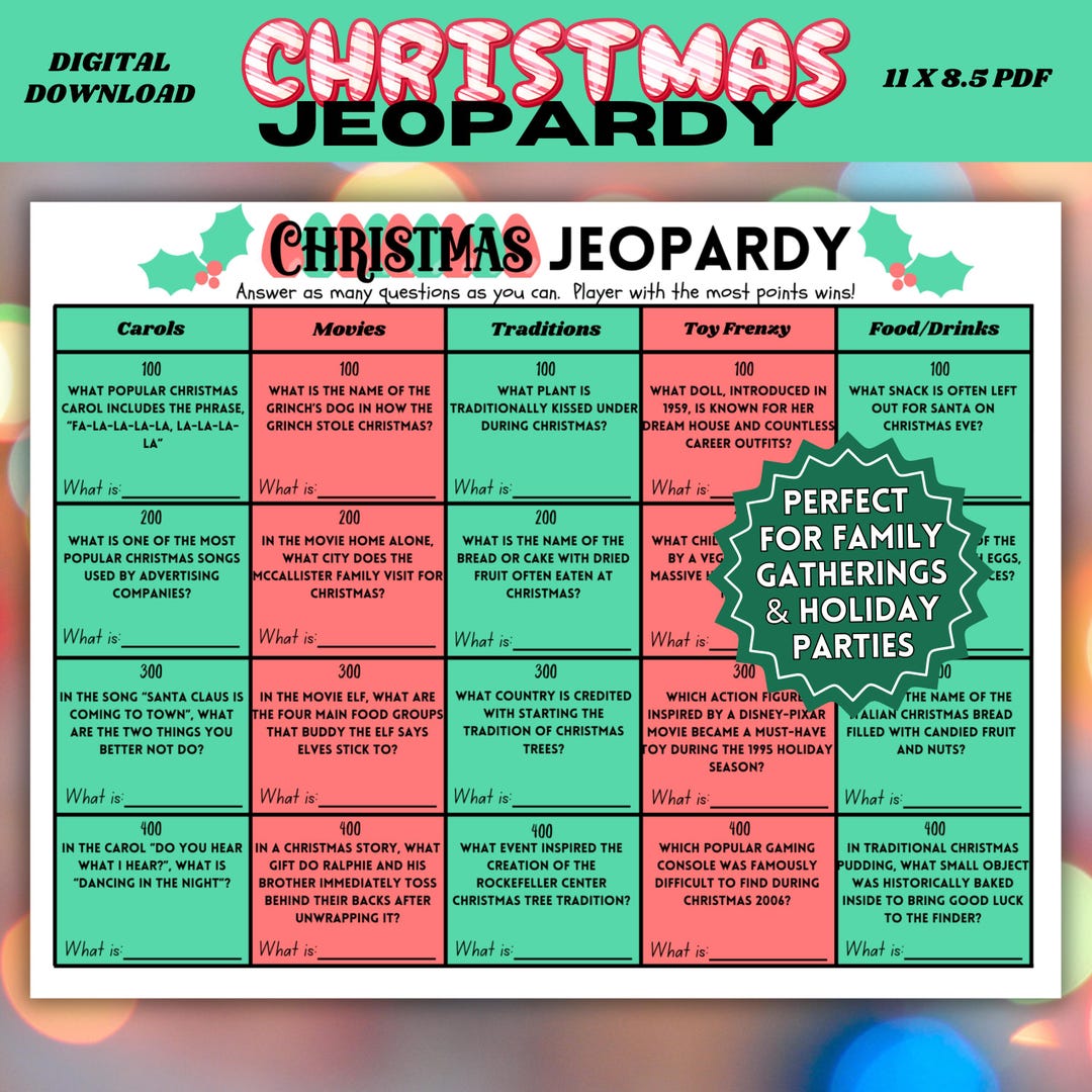 Christmas Jeopardy Printable for Family Reunion Games or Fun Christmas ...
