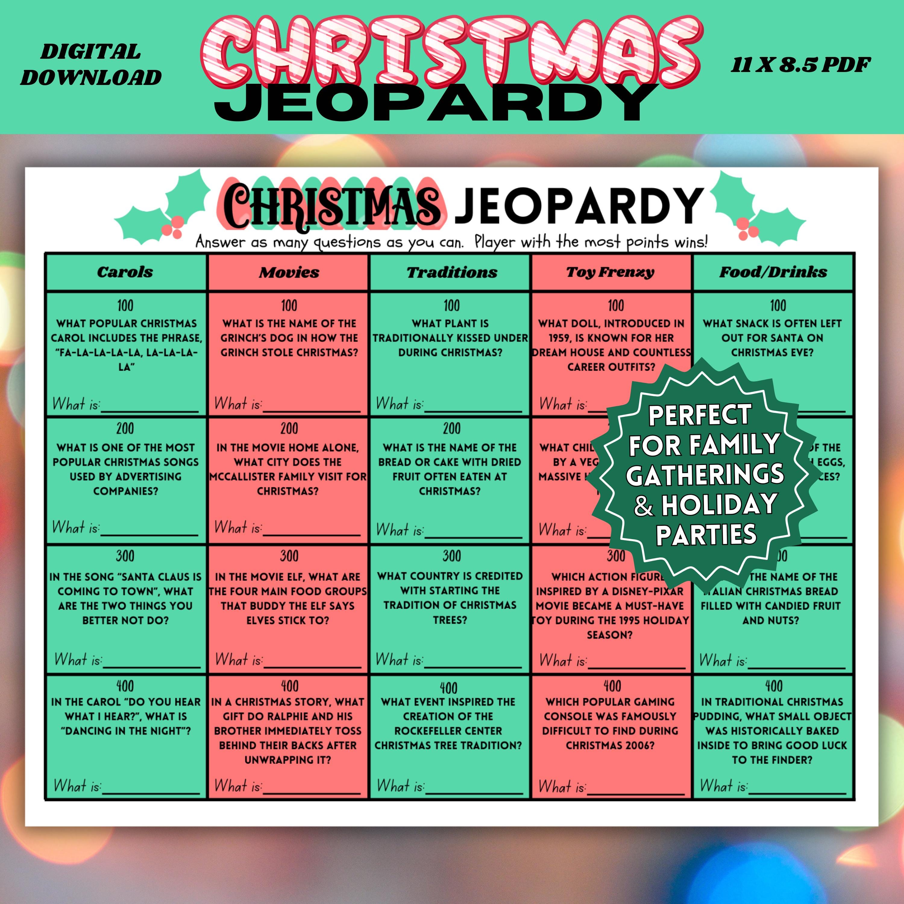Christmas Jeopardy Printable for Family Reunion Games or Fun Christmas ...