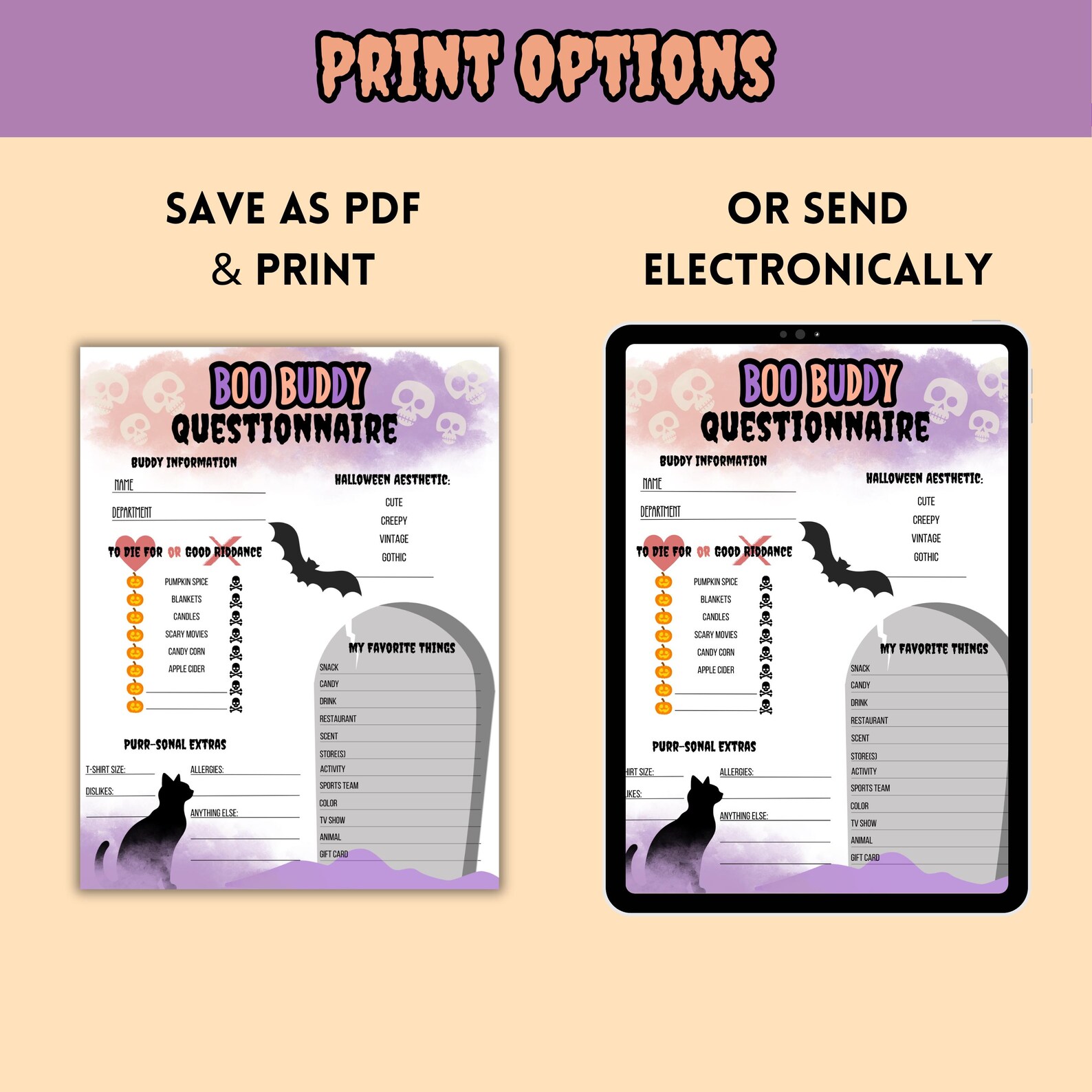 Boo Buddy Questionnaire Printable for Spooky Gift Exchange Questions ...