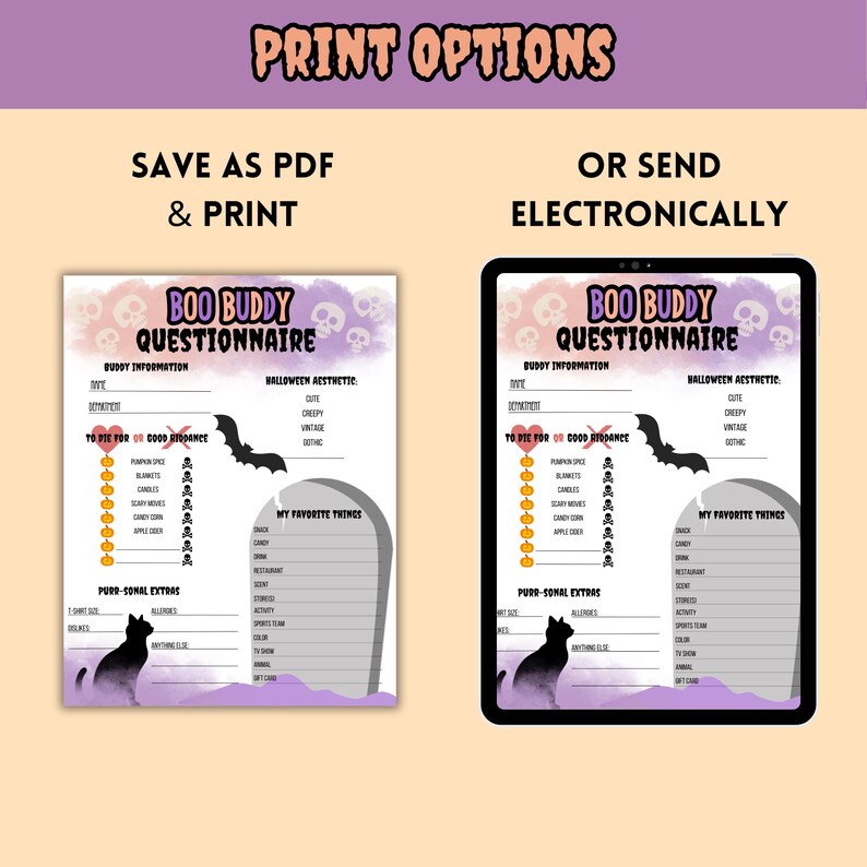 Boo Buddy Halloween Gift Exchange Questionnaire, Secret Santa (digital ...