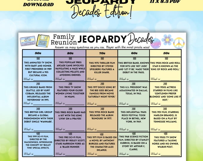 Family Reunion Jeopardy Trivia Game for Adults and Kids - Virtual or ...