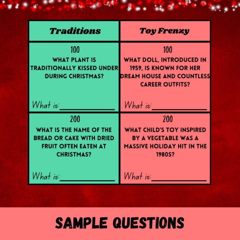 Christmas Jeopardy Game, Family Holiday Trivia (printable PDF) - Etsy