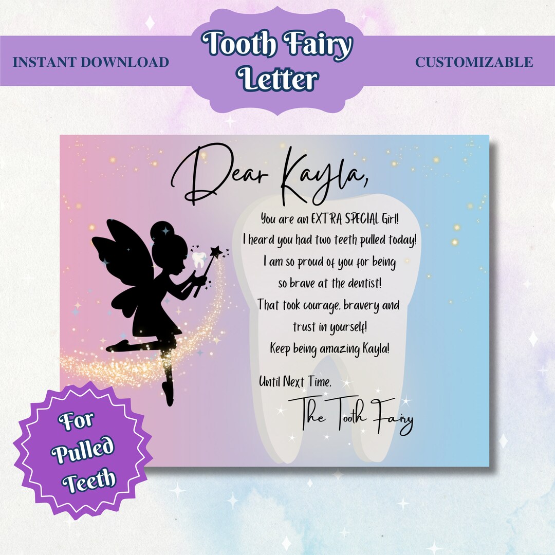 Tooth Fairy Note First Pulled Tooth Letter From the Tooth Fairy Tooth ...