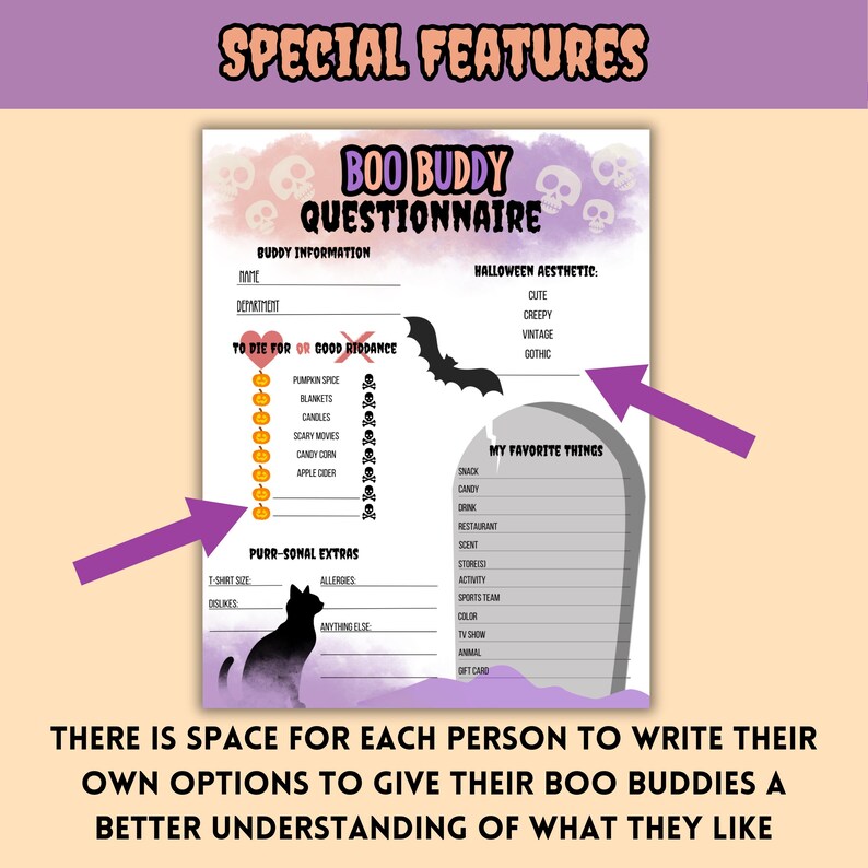 Boo Buddy Questionnaire Printable for Spooky Gift Exchange Questions ...