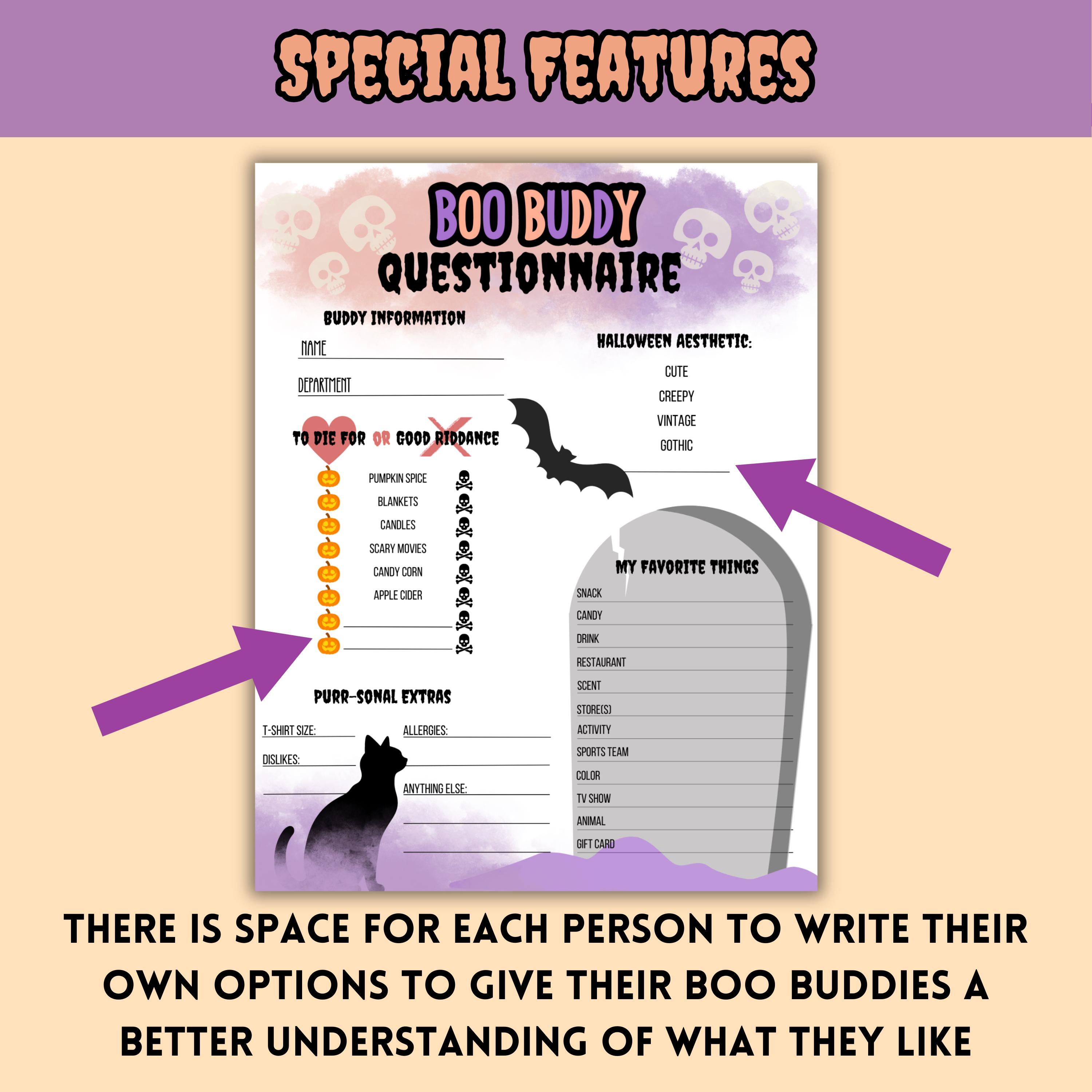 Boo Buddy Questionnaire Printable for Spooky Gift Exchange Questions ...