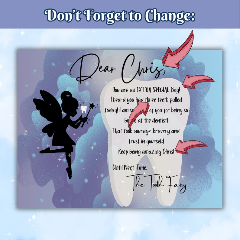 Tooth Fairy Letter First Pulled Tooth Letter From the Tooth Fairy Tooth ...