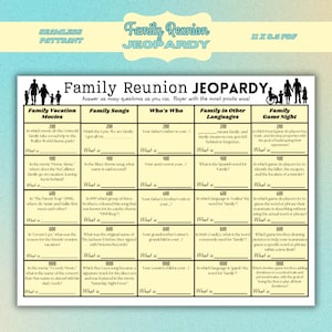 Family Reunion Jeopardy Trivia Game – Printable PDF - Etsy