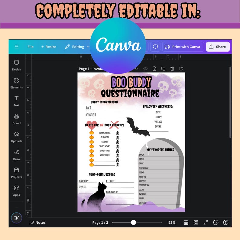 Boo Buddy Halloween Gift Exchange Questionnaire, Secret Santa (digital ...