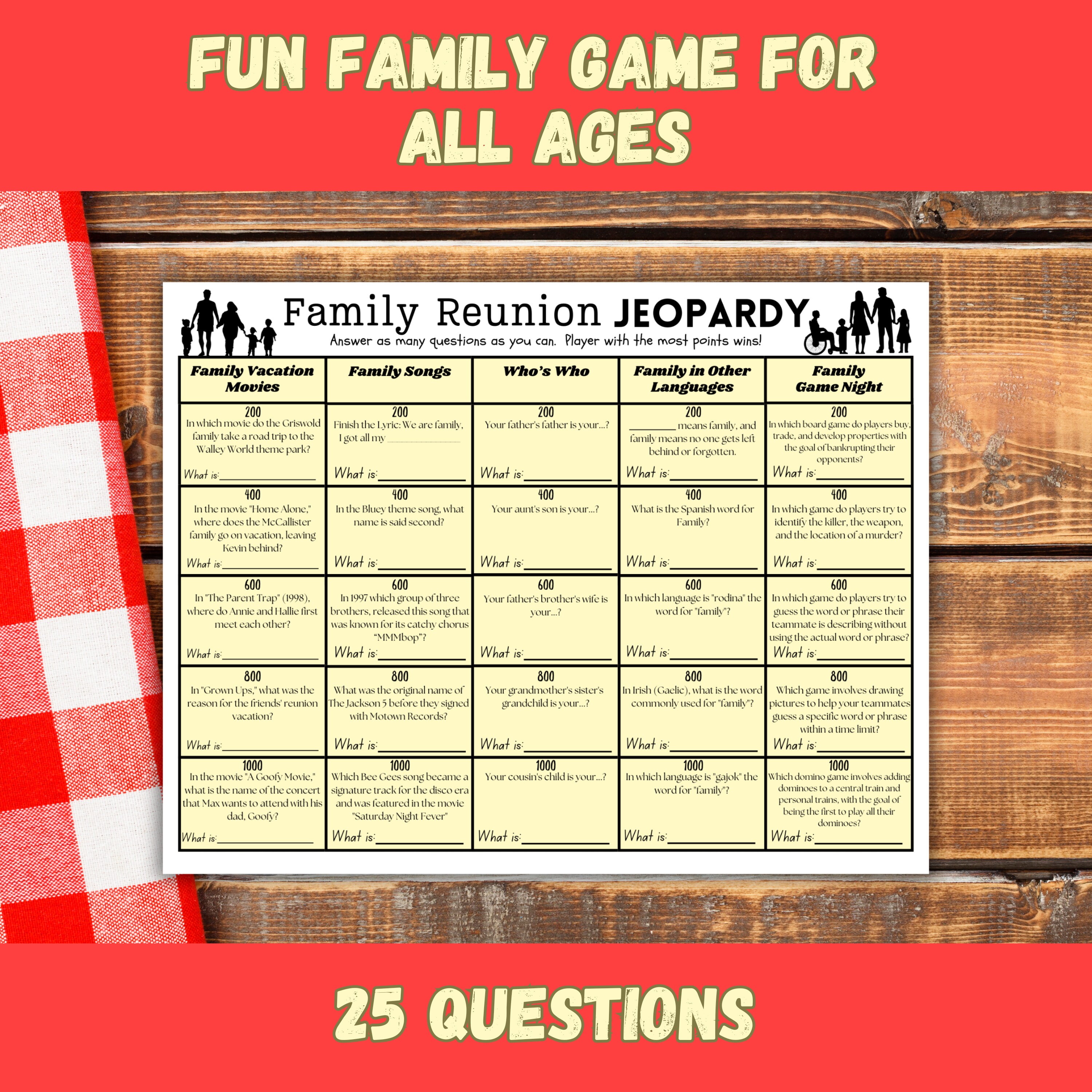 Family Reunion Jeopardy Game – Trivia for All Ages (printable PDF) - Etsy