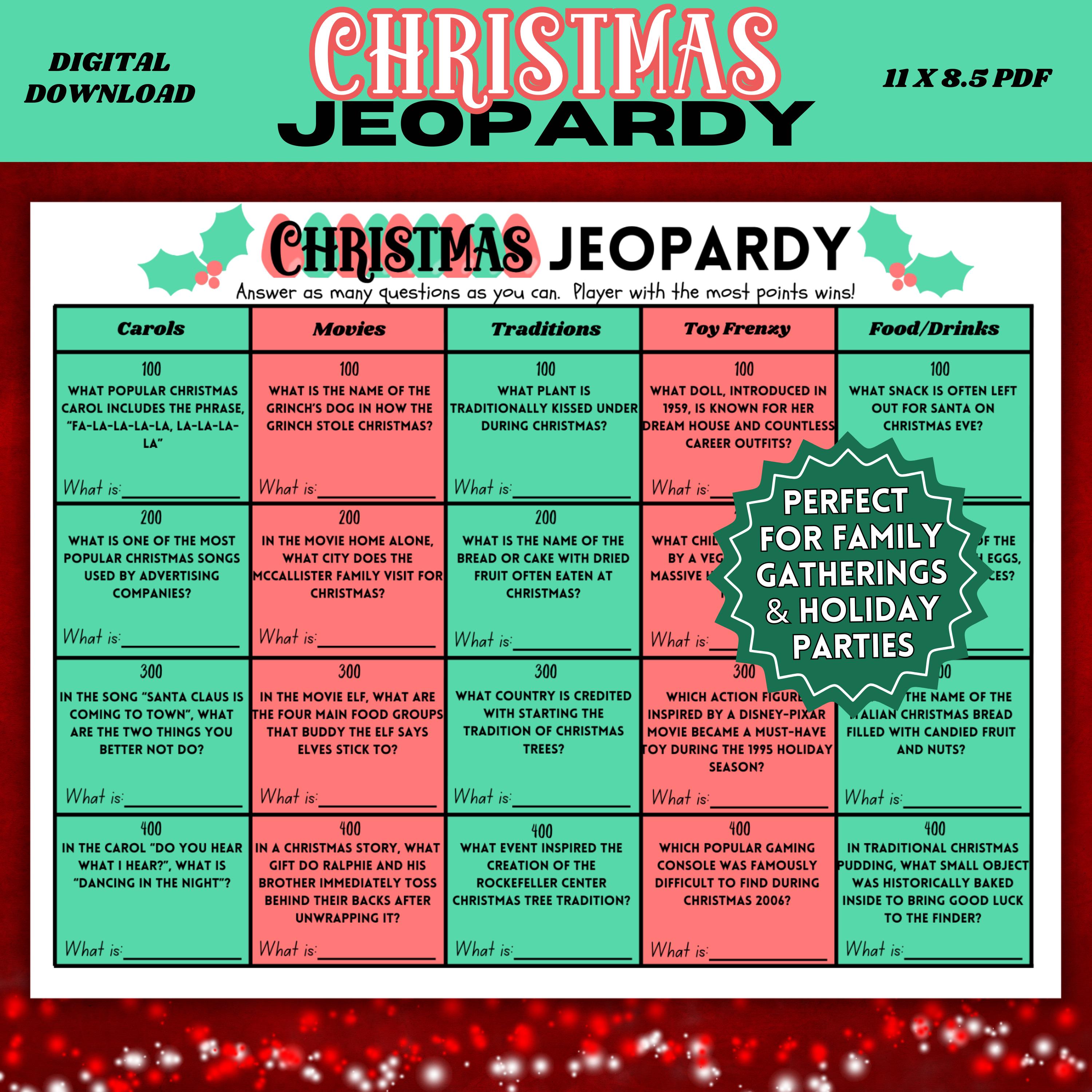 Christmas Jeopardy Game, Family Holiday Trivia (printable PDF) - Etsy