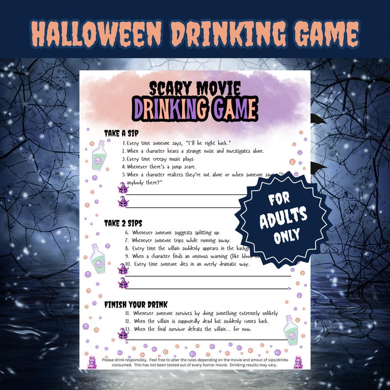 Scary Halloween Movie Drinking Game for Adults– Perfect for Halloween ...