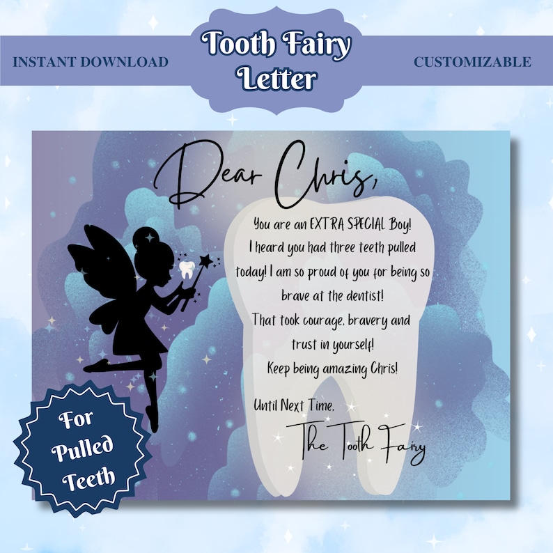 Tooth Fairy Letter First Pulled Tooth Letter From the Tooth Fairy ...
