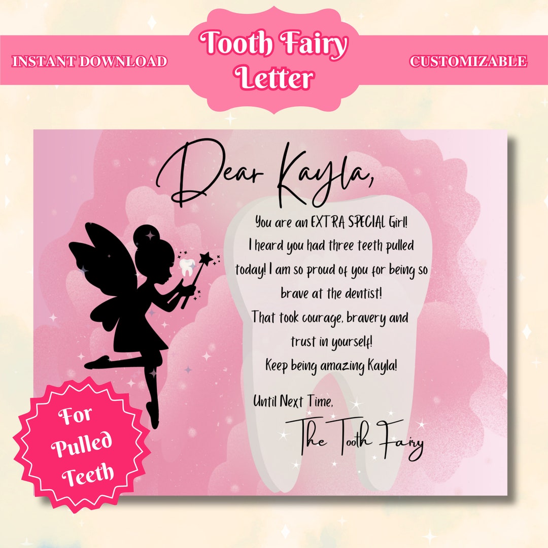 Tooth Fairy Letter First Pulled Tooth Letter From the Tooth Fairy Tooth ...