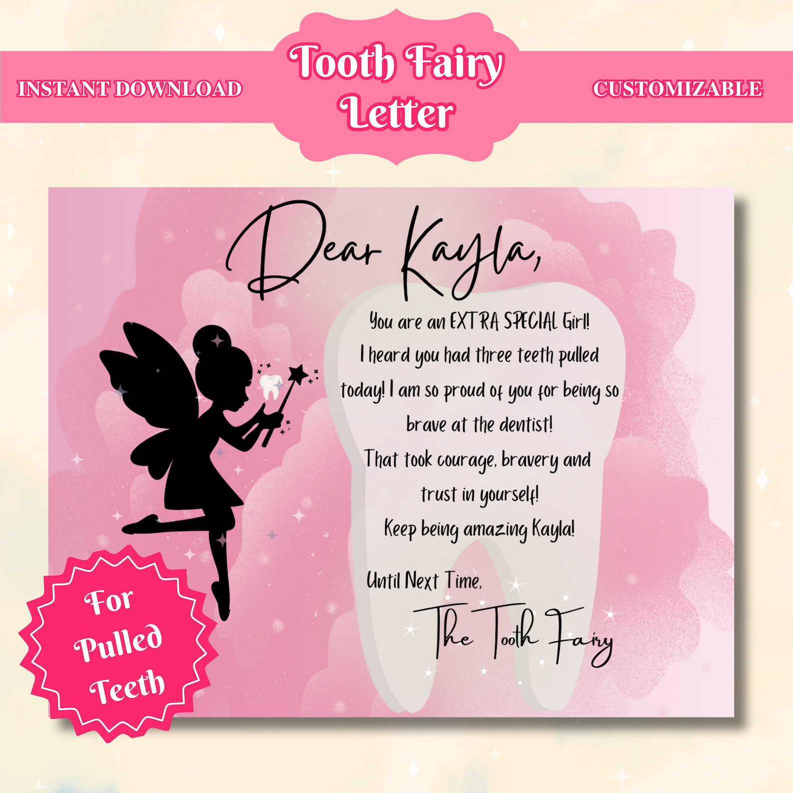 Tooth Fairy Letter First Pulled Tooth Letter From the Tooth Fairy Tooth ...