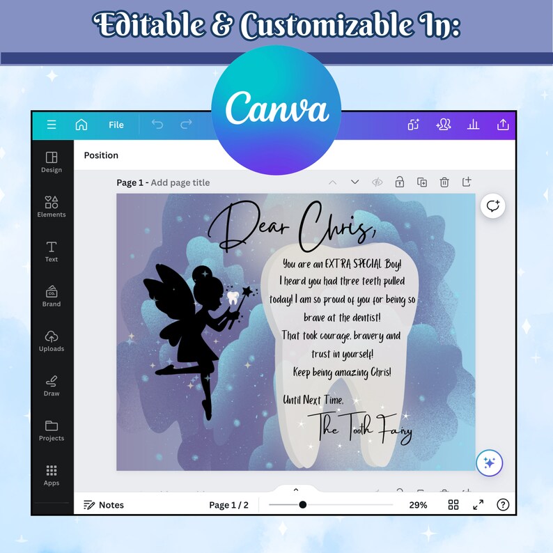 Tooth Fairy Letter First Pulled Tooth Letter From the Tooth Fairy ...