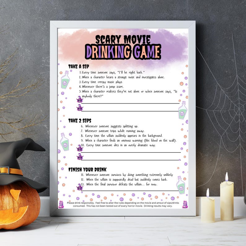 Scary Halloween Movie Drinking Game for Adults– Perfect for Halloween ...