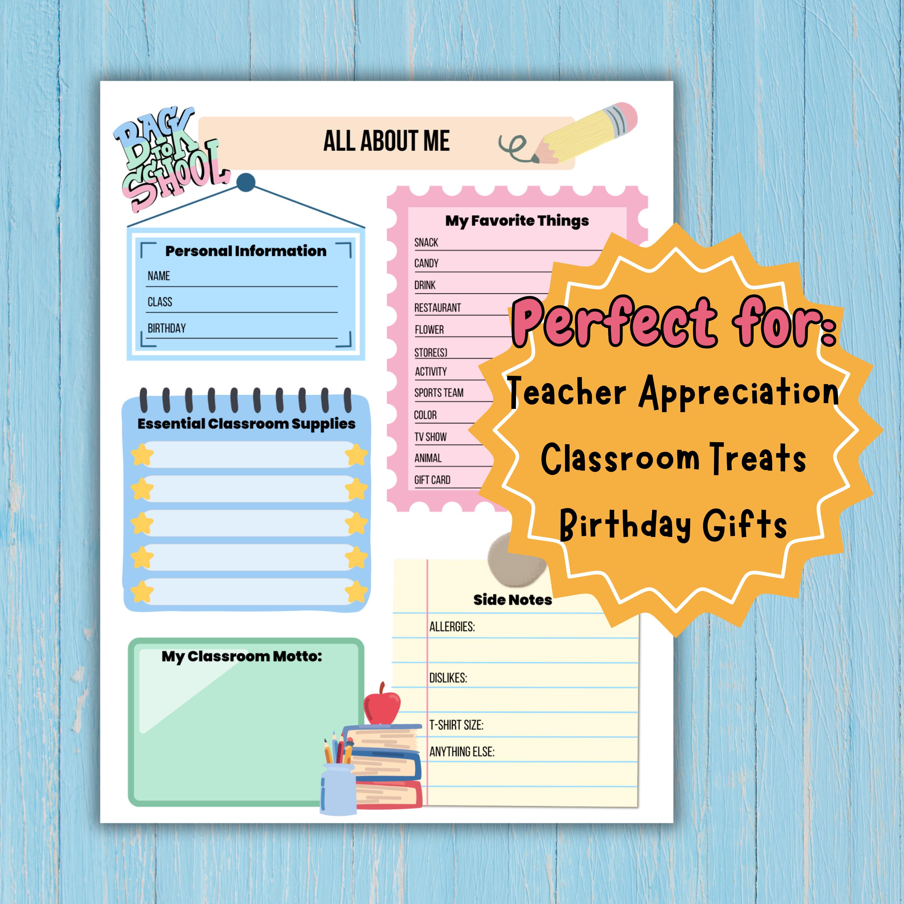 All About Me List Favorite Things List Meet the Teacher Sheet My ...