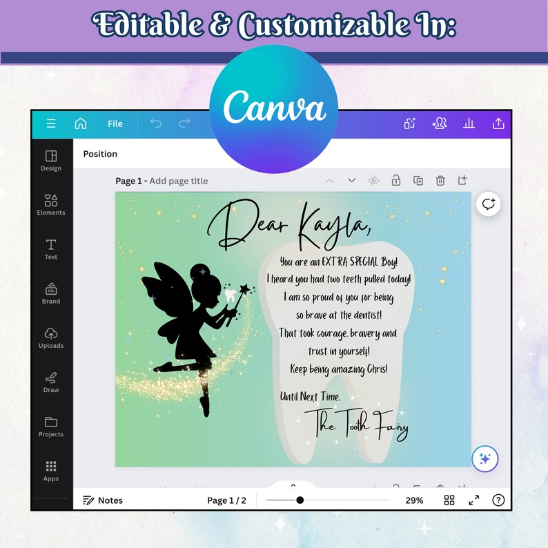 Tooth Fairy Note First Pulled Tooth Letter From the Tooth Fairy Tooth ...