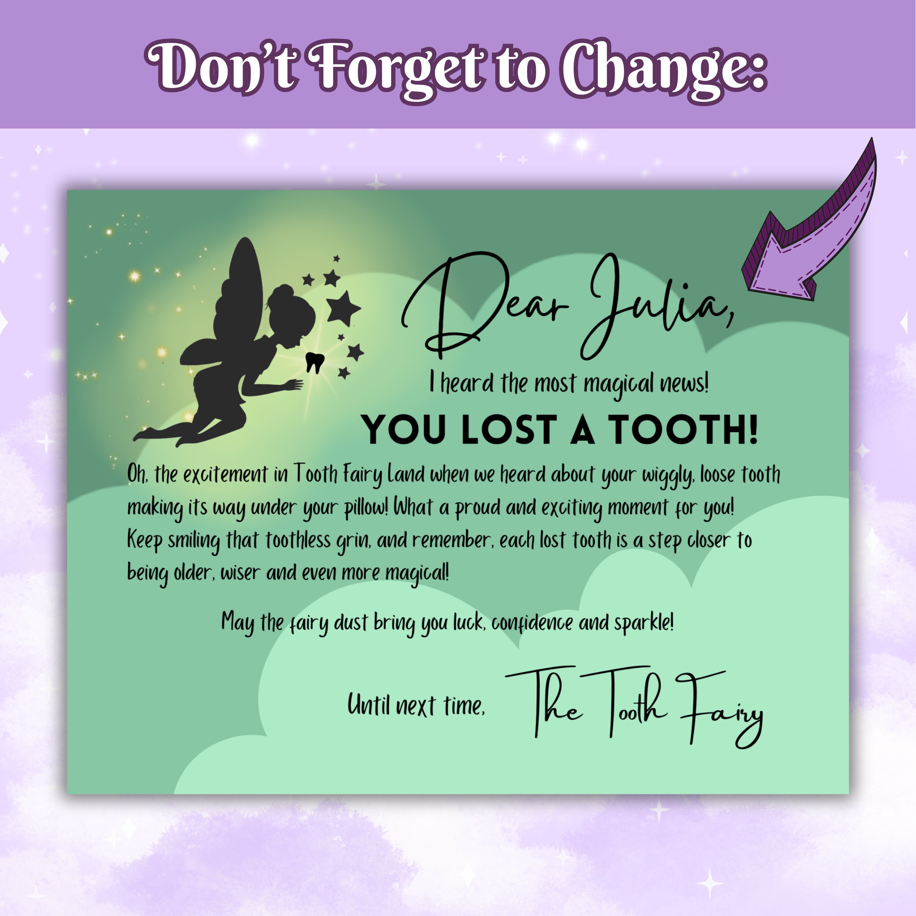 Tooth Fairy Letter to Celebrate First Lost Tooth, Personalized ...