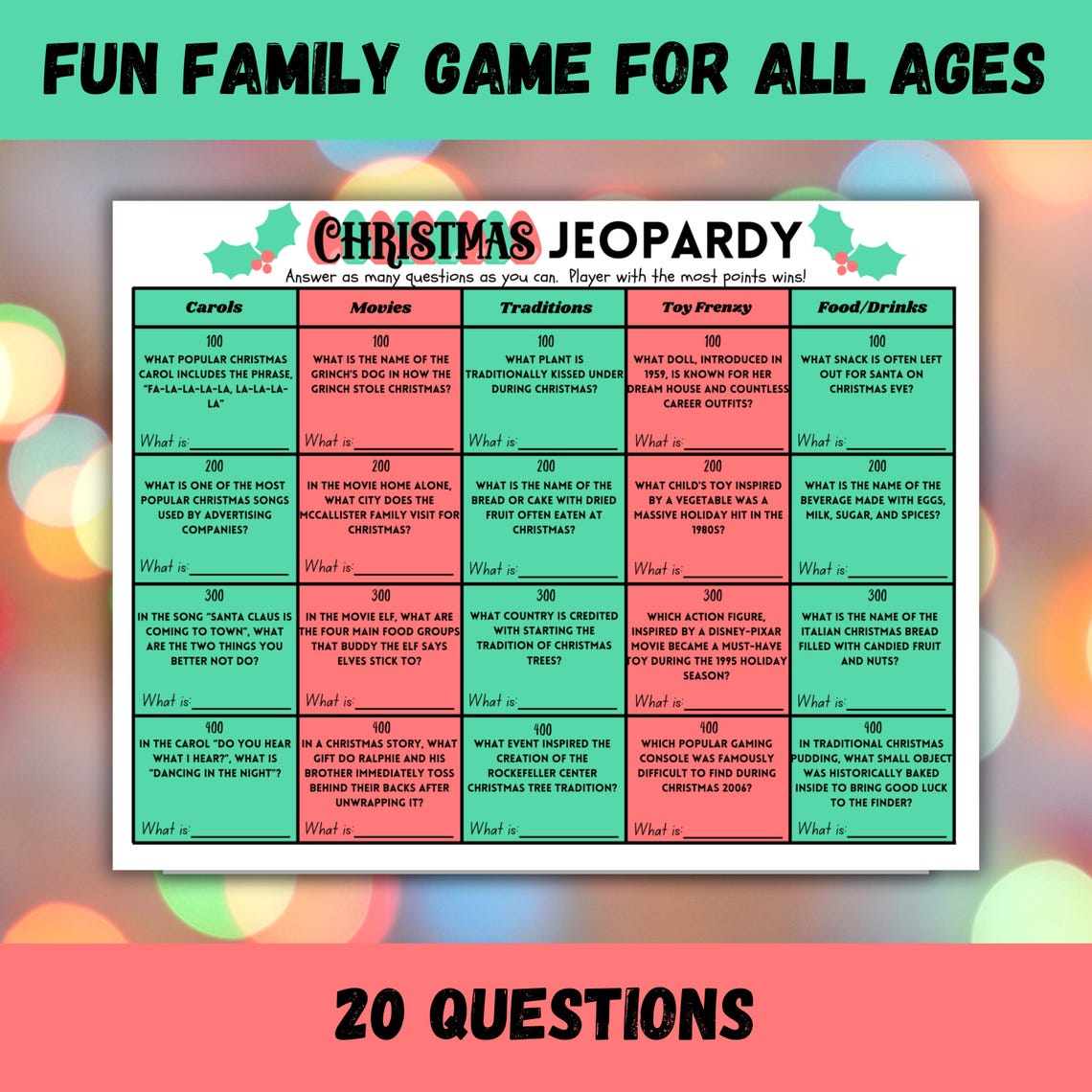 Christmas Jeopardy Printable for Family Reunion Games or Fun Christmas ...