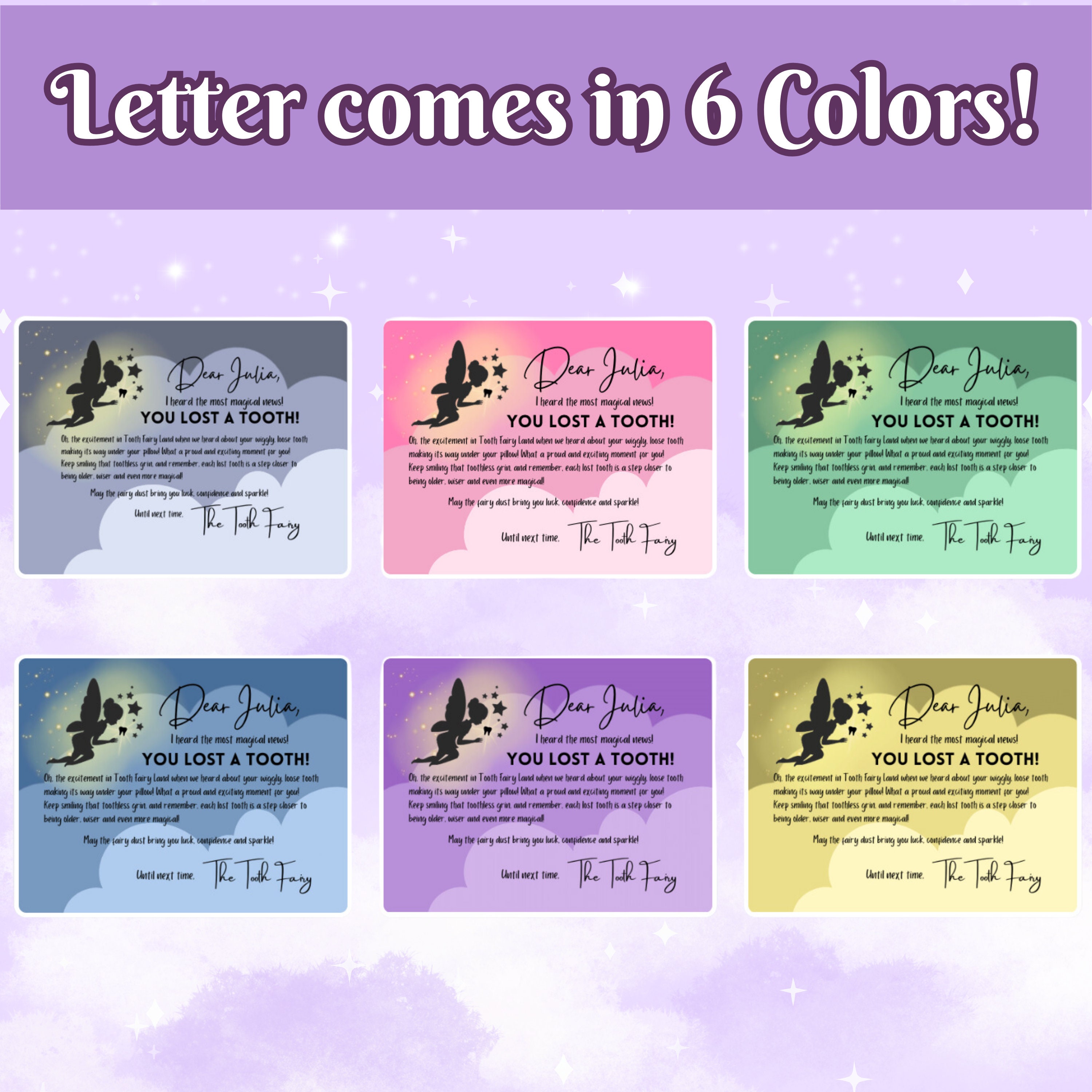 Tooth Fairy Letter to Celebrate First Lost Tooth, Personalized ...