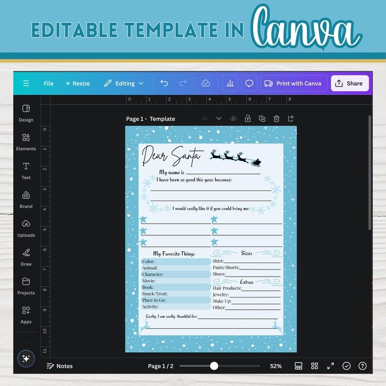 Santa Wish List and Favorite Things List, Letter to Santa Christmas ...
